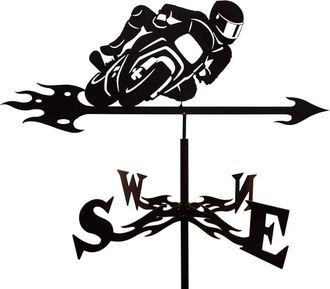 Generic Motorradfahrer-Wetterfahne, Edelstahl-Wetterfahnen-Figur, praktische Windrichtungsanzeige, Messwerkzeuge, Bauernhof-Szene, Zuhause, Outdoor, Garten, H
