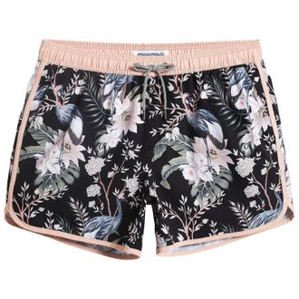 Maamgic Herren Badeshorts Vintage Retro Boardshorts 4 Way Stretch Schnelltrocknend mit Mesh-Futter und Verstellbarem Tunnelzug MEHRWEG,Kraniche Blume Gelb Sch