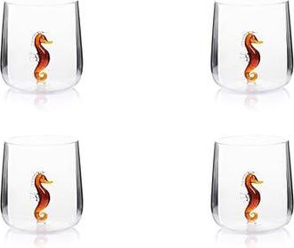 Excelsa Inside Lot de 4 verres en verre borosilicat&eacute;, d&eacute;cor&eacute;s &agrave; la main avec des sujets int&eacute;rieurs au verre, transparent, 450 ml (hippocampe)
