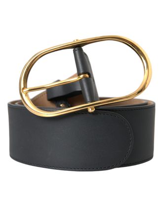 Dolce & Gabbana Mens Black Leather Classic Metal Oval Buckle Belt Calf