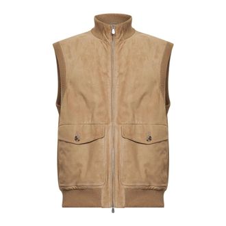Brunello Cucinelli Homme, Vestes, Brun, Taille: XL Gilet en daim avec rembourrage Thermore