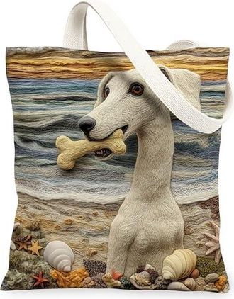 Generic Sac fourre-tout amusant en toile motif l&eacute;vrier pour faire du shopping, 33 x 38,1 cm, sac &agrave; bandouli&egrave;re r&eacute;utilisable pour femme, peinture danimaux dome