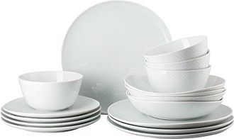 Rosenthal Junto White Set 16-tlg., Porzellan, Wei&szlig;, Flache Teller, Speiseteller &Oslash; 22 cm, Tiefe Teller &Oslash; 21,5 cm und M&uuml;slischalen &Oslash; 14 cm, 0,62 l, Sp&uuml;lmaschinen-