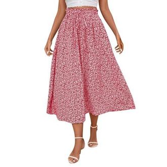 Generic Femme imprim&eacute; floral demi jupe d&eacute;contract&eacute;e imprim&eacute; floral devant court arri&egrave;re, Rouge past&egrave;que, XL