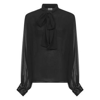 P.A.R.O.S.H. Bestickte Georgette Schwarze Bluse - - Blouses & Shirts - Damen - Schwarzk - M