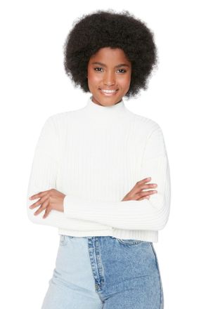 Trendyol Trendyol Damen Rollkragen Einfarbig Oversize Sweater Sweatshirt, Ecru, L, Natur, L