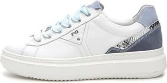 Nero Giardini E513040D Sneakers Femme en Cuir Et Cuir Velours - Bleu Ciel 37 EU
