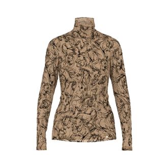 Marc Cain Equestrian Grace Mesh Polo Neck Fitted Top - - Tops - Damen - Braun - XL