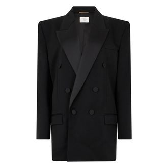 Saint Laurent Zweireihiger Blazer mit Lanzenspitzen-Revers - - Jackets - Damen - Schwarzk - S