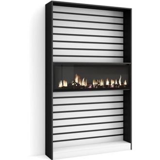 Skraut Home B&uuml;cherregal Bibliothek, Bookshelf, Bookcase, 110x186x25cm, Wohnzimmer, Esszimmer, B&uuml;ro, Elektrokamin. Ma&szlig;e, Moderner Stil, Wei&szlig; und Schwarz - Skraut
