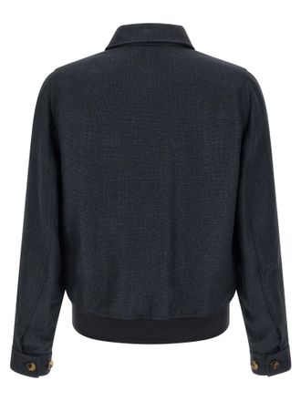Brunello Cucinelli Mens Blue Sisal Biker Jacket Clothing
