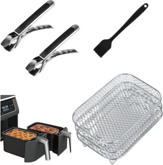 Generic Airfryer-Gestell Airfryer-Korb Edelstahl Air Fryer Rack 3-lagig stapelbares Airfryer-Regal mit 2 Pinzette und 1 Bürste für Backofen Presskocher, Air F