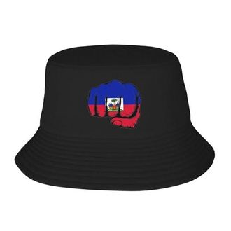 Generic Chapeau De Seau Unisexe Drapeau Ha&iuml;ti Poing De Puissance Hommes Chapeau De Seau &Agrave; Large Bord Pliable Bonnet Soleil, pour De P&ecirc;che, Chasse, La Randonn&eacute;
