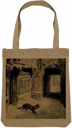 Fabulous Sac Shopping Tote Bag Aspect Lin - Chat Dans La Neige Illustration Enfant Beatrice Potter - Sac de Courses Toile Epaisse 360g Beige Naturel Cabas Port