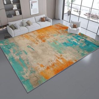 Generic Tapis Salon 140 x 200 cm, Design Abstrait Délavé Texturé Vintage, Bleu Tapis Antidérapant à Poils Courts Ne Perde Pas de Peluches, Facile à Entretenir