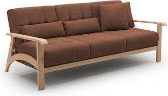 Cavadore Cavadore 3er-Sofa Billan / 3-Sitzer Schlafsofa im skandinavischen Design mit Bett und massivem Holzgestell in Buche / 199 x 88 x 106 / Mehrfarbiger St