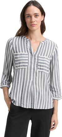 Tom Tailor Damen Bluse mit Streifen & Brusttaschen, 26940 - Offwhite Navy Vertical Stripe, 46