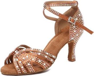Minitoo Chaussures de danse latine pour femme - Sandales à paillettes, L506 Bronze 7 Talon 5 cm, 36 EU