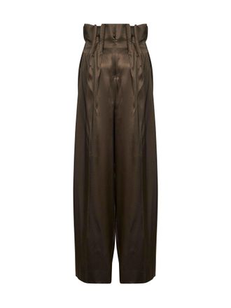 Khaite Womens Trousers Kira Dark Olive Satin Green Silk