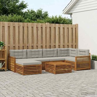 vidaXL Vidaxl Set Di Divani Da Esterno 7 Pz Naturale E Grigio Chiaro
