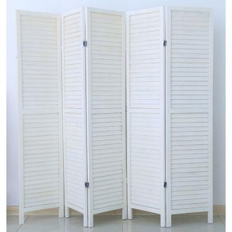 PEGANE Pegane - Paravent persienne de 5 pans en bois, coloris blanc - Dim : H170 x L200cm
