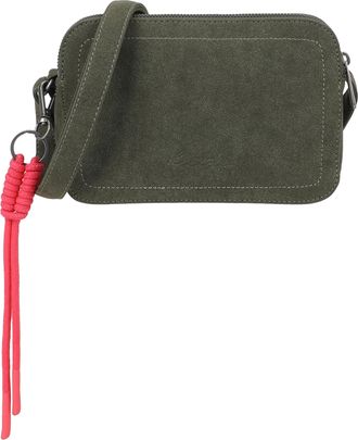 Fritzi Aus Preu&szlig;en Fritzi Jony Suede Jacky Dark Olive Cross Crossbody Tasche Damen Vegan Wildleder-Optik kuschelig mit Rei&szlig;verschluss verstellbarem Gurt Pompon 24 x 18 x