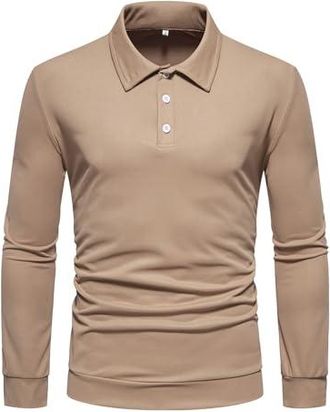 AlltheMen Polo Homme Manches Longues Respirant T-Shirt de Golf Casual Chemises Col Boutonn&eacute; Travail Haut De Sport Kaki XL
