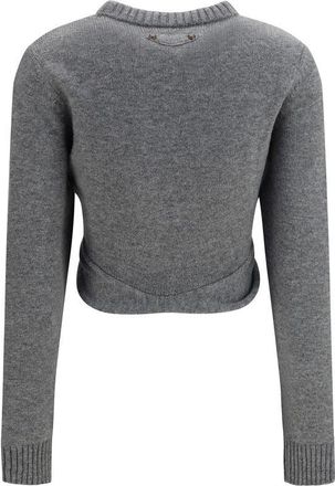 Balenciaga Ruched Crew Neck Wool Sweater - Gray