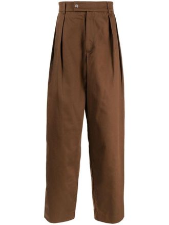 Amiri pantalon droit en coton à détails plissés - Marron