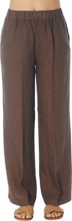 Rosso35 Rosso35, Femme, Pantalons, Brun, Taille: 44 FR Pantalon ample avec &eacute;lastique en lin teint pi&egrave;ce