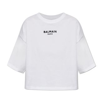 Balmain Femme, Tops, Blanc, Taille: 40 FR T-shirt court avec logo brod&eacute;