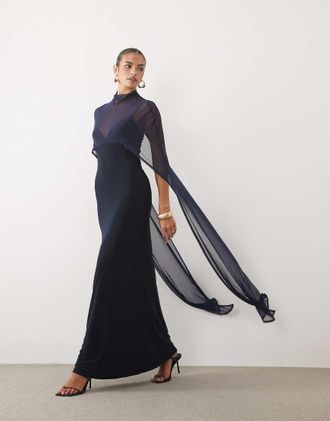 Asos Robe longue avec d&eacute;tail cape oversize - Bleu marine