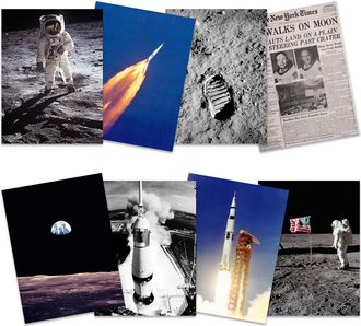 Wee Blue Coo Apollo 11 Astronaut Aldrin Armstrong 50th Anniversary Moon Landing Saturn V Rocket Wall Art Print Poster Home Decor Premium Pack of 8 Mond Rakete Wand