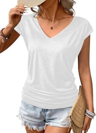 Zeagoo Hauts Décontractés pour Femme Hauts Plissés sans Manches Chemises Amples Dété T-Shirts Basiques Tunique Décontractée Blanc XL