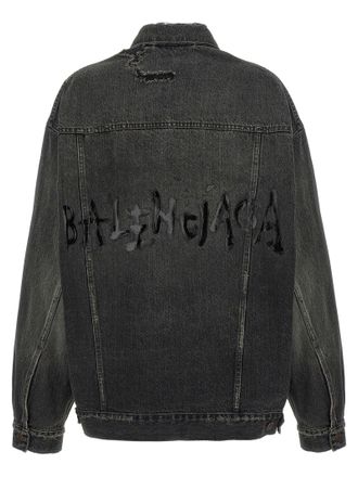 Balenciaga Used-Effect Denim Jacket - Charcoal