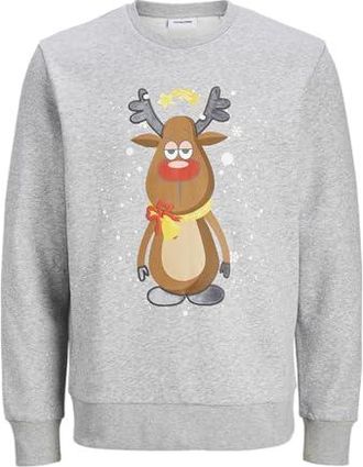 Jack & Jones Jjxmas Jolly Sweat &agrave; col Rond Maillot de surv&ecirc;tement, Gris Clair chin&eacute;, S Homme