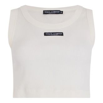 Dolce & Gabbana Femme, Tops, Blanc, Taille: 38 FR Ribbed Cropped Tank