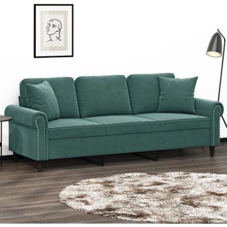 vidaXL 3-Sitzer-Sofa mit Zierkissen Dunkelgrün 180 cm Samt Vidaxl