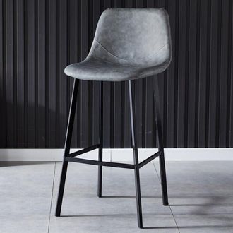 Generic Moderner Barhocker Aus Leder mit R&uuml;ckenlehne, Armloser Hoher Esszimmerstuhl f&uuml;r K&uuml;cheninseln, Grauer Gepolsterter Tresenhocker mit Metallbeinen