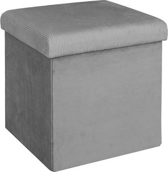 The Home Deco Factory Coffre Pouf Pliable Rangement Gain de Place Velours Cotele Gris