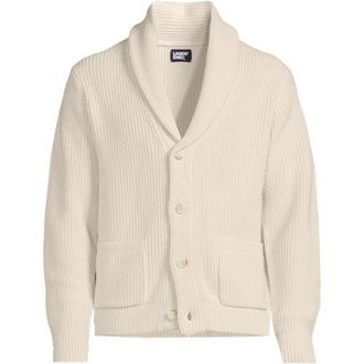 Lands End Gerippter Cardigan mit Schalkragen DRIFTER, Herren, Gr&ouml;&szlig;e:52-54 regular, Wei&szlig;, Polyacryl/Baumwoll-Mischung, by Lands End