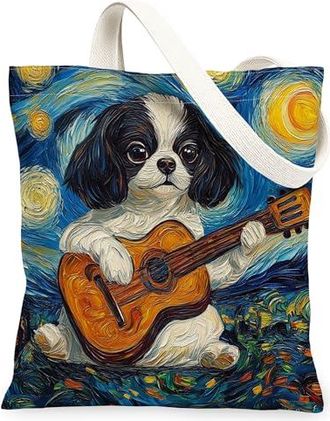 Generic Sac fourre-tout en toile motif chien japonais pour faire du shopping 33 x 38,1 cm, sac d&eacute;picerie r&eacute;utilisable pour femme, animal de compagnie, chiot, 
