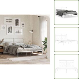 vidaXL The Living Store - Bettgestell mit Kopfteil Metall Wei&szlig; 135x190 cm - Metallbettfundament - Doppelbett - Wei&szlig;es Bettgestell - Boxspringrahmen