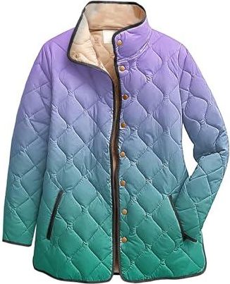 Generic Veste matelassée pour femme, manteau dhiver à col montant, coupe courte, décontractée, légère, boutonnée, veste rembourrée à manches longues, manteau 