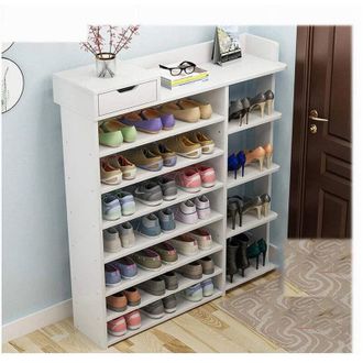 Trade Shop Trade Shop - 8-Layer-Schuhst&auml;nder Holzregal mit 100 cm-Multifunktions-Kabinettschublade