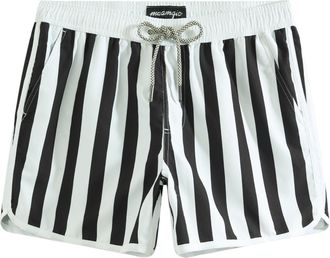 Maamgic Herren Badeshorts Vintage Retro Boardshorts Schnelltrocknend Kurz Badehose Schwimmhose mit Mesh-Futter und Verstellbarem Tunnelzug,Schwarz-Wei&szlig;e Strei