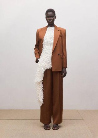 Mango Pantalon de costume droit taille basse cognac - Femme - 32 - MANGO