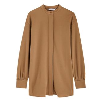 Max Mara Femme, Blouses et Chemises, Brun, Taille: 42 FR Chemisier en Cr&ecirc;pe Marron avec Fermeture Boutonn&eacute;e Cach&eacute;e
