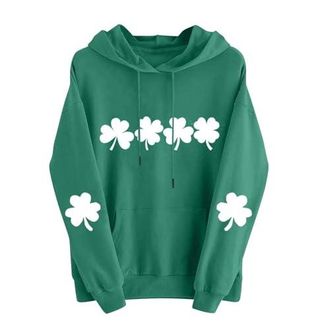 Generic Sweat &agrave; capuche pour femme avec motif tr&egrave;fle irlandais &agrave; manches longues avec poche - Pull ample avec poches, Bleu fonc&eacute;., 3XL