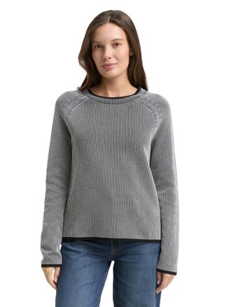 Tom Tailor Damen 1049187 Strickpullover mit Rundhalsausschnitt, 39245-Black White Plaited Knit, 3XL